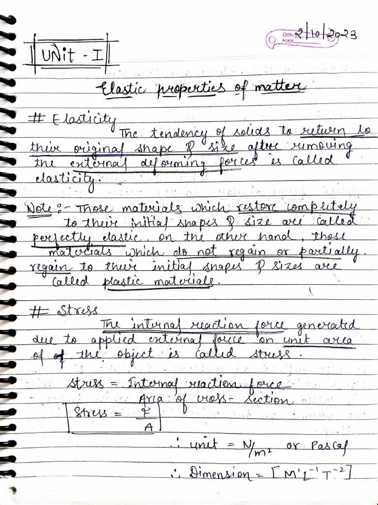 P U 1 Elastic Properties of Matter BSC | PDF