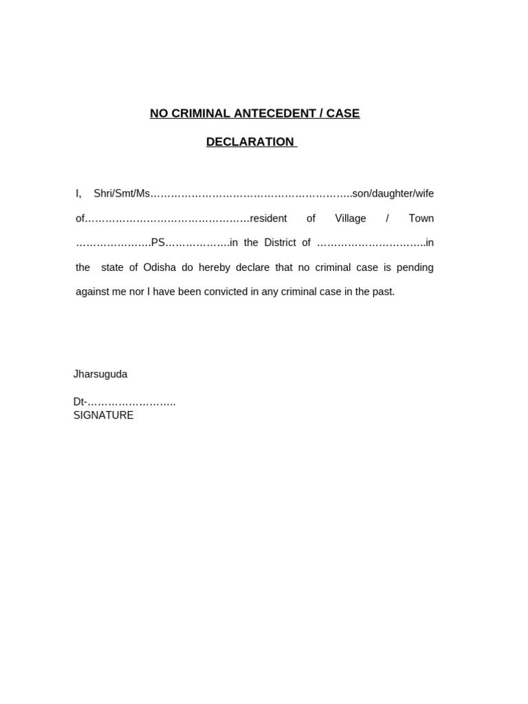 Odisha No Criminal Antecedent Declaration | PDF