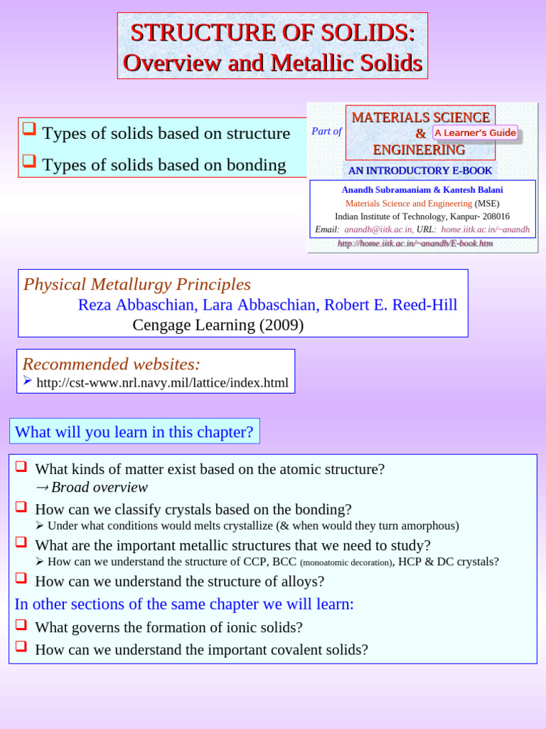 Overview of Metallic Solid Structures | PDF | Chemical Bond | Crystal ...
