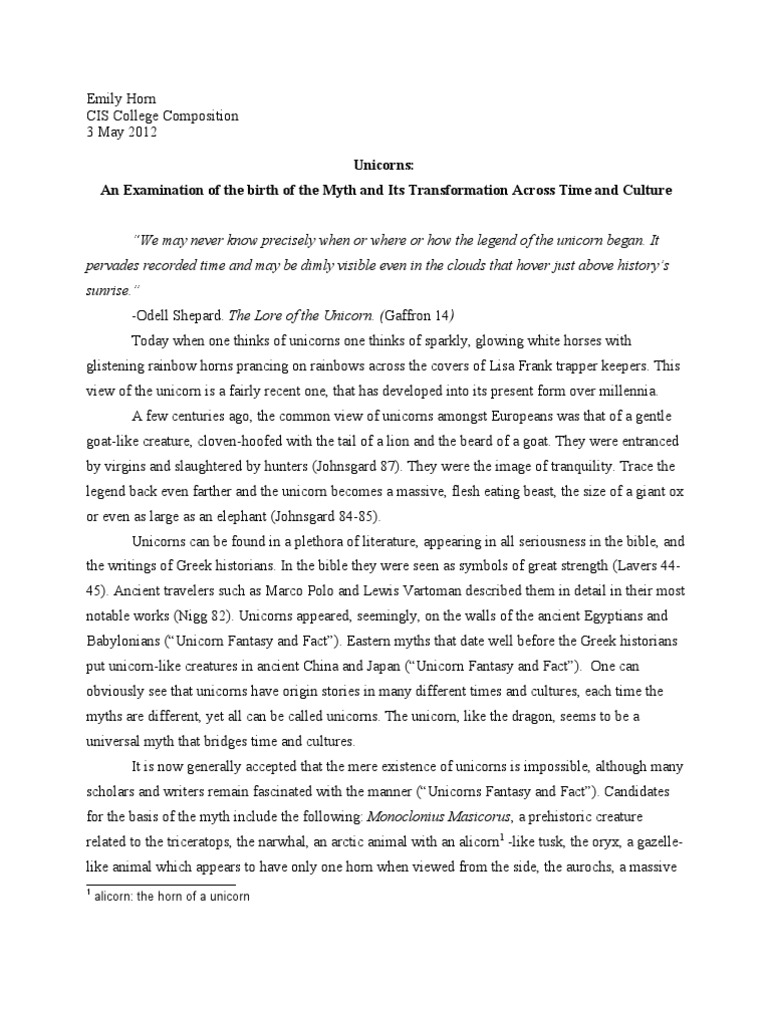 Research Paper On The History of Unicorns - For Research Use ONLY | PDF ...