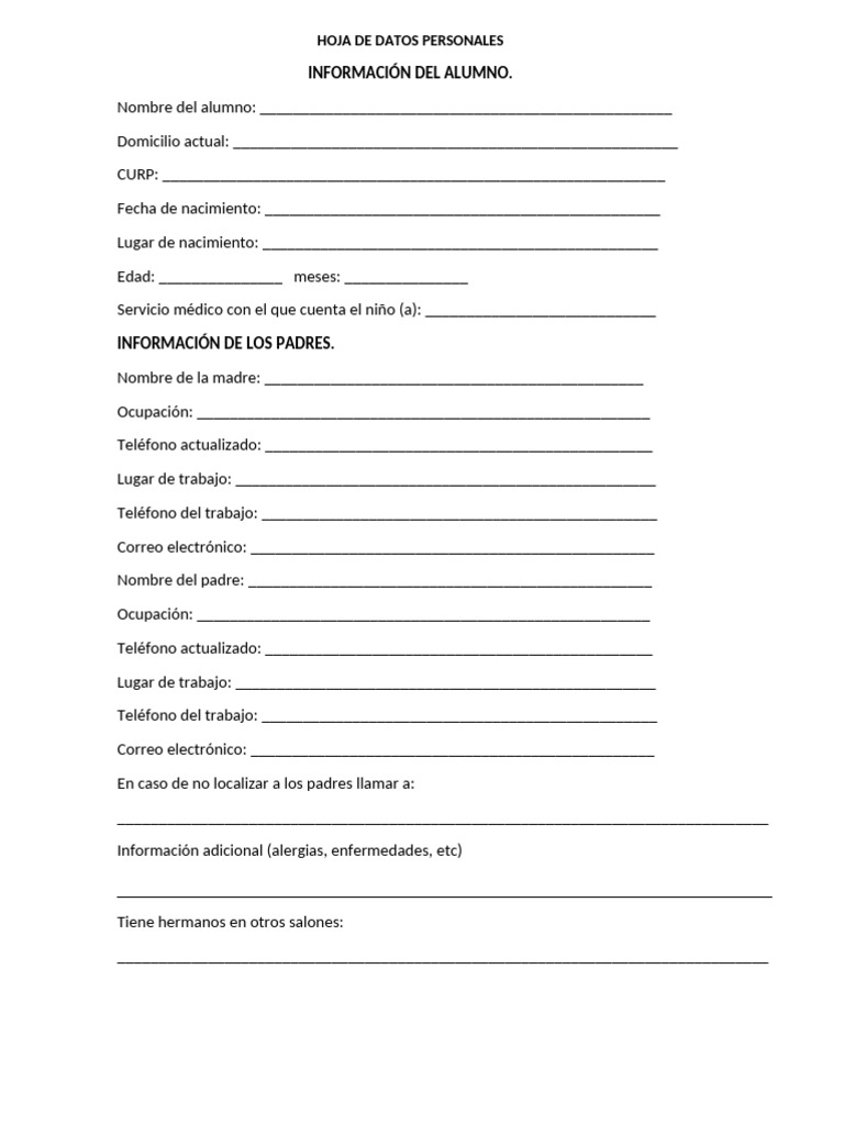Hoja de Datos Personales del Alumno | PDF