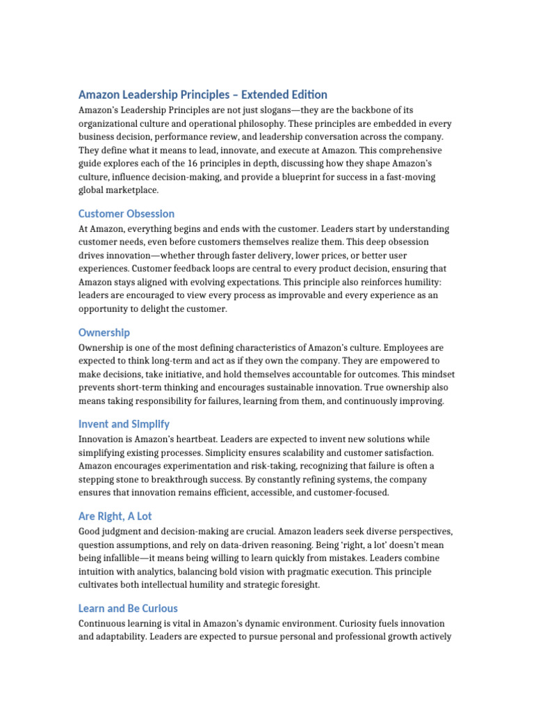Amazon Leadership Principles Explained | PDF | Leadership | Innovation
