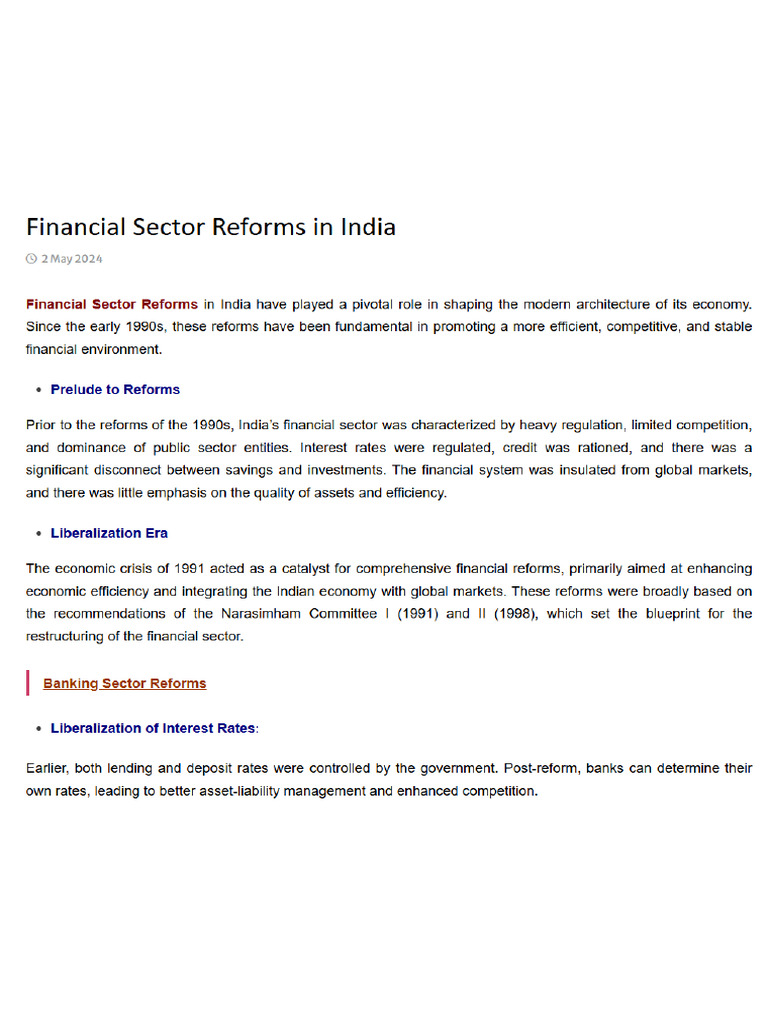Financial Sector Reforms in India | PDF