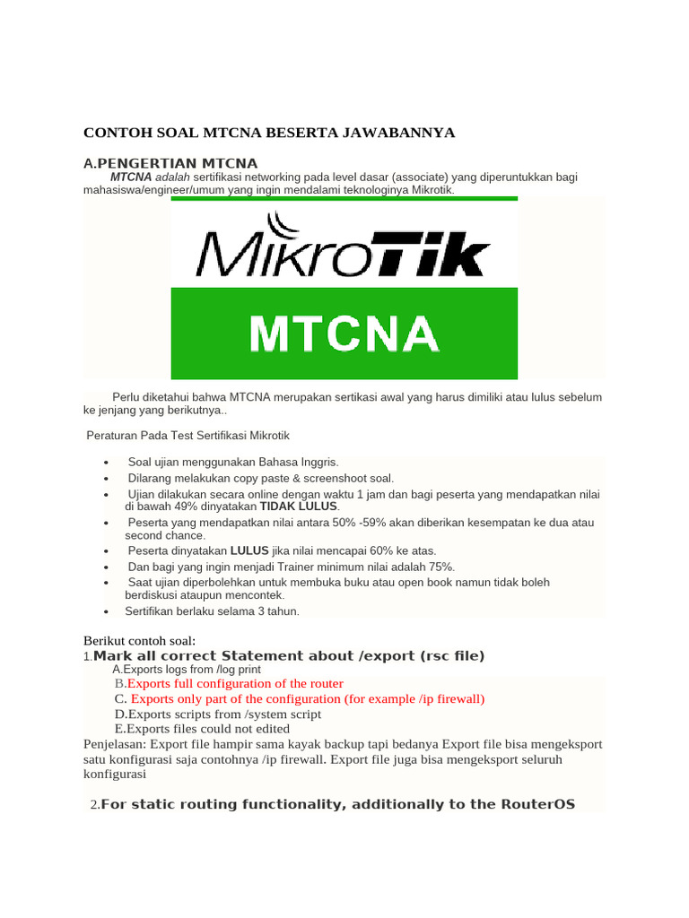 Contoh Soal MTCNA | PDF