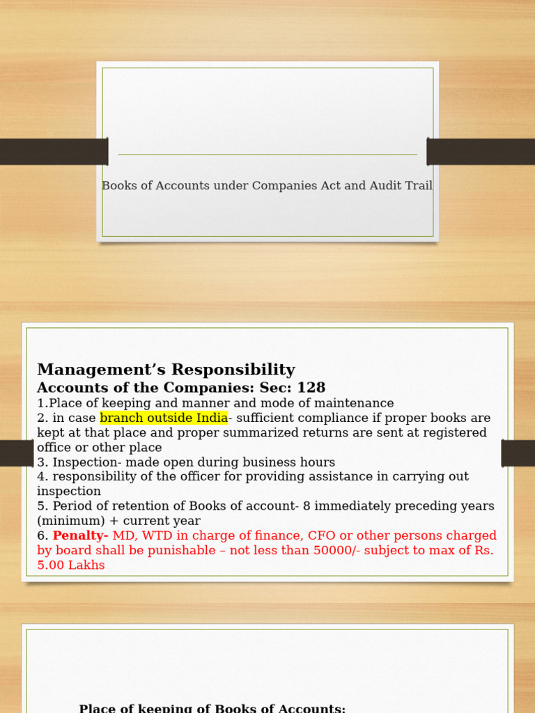 Companies Act: Books of Accounts & Audit Trail | PDF | Audit | Computer ...
