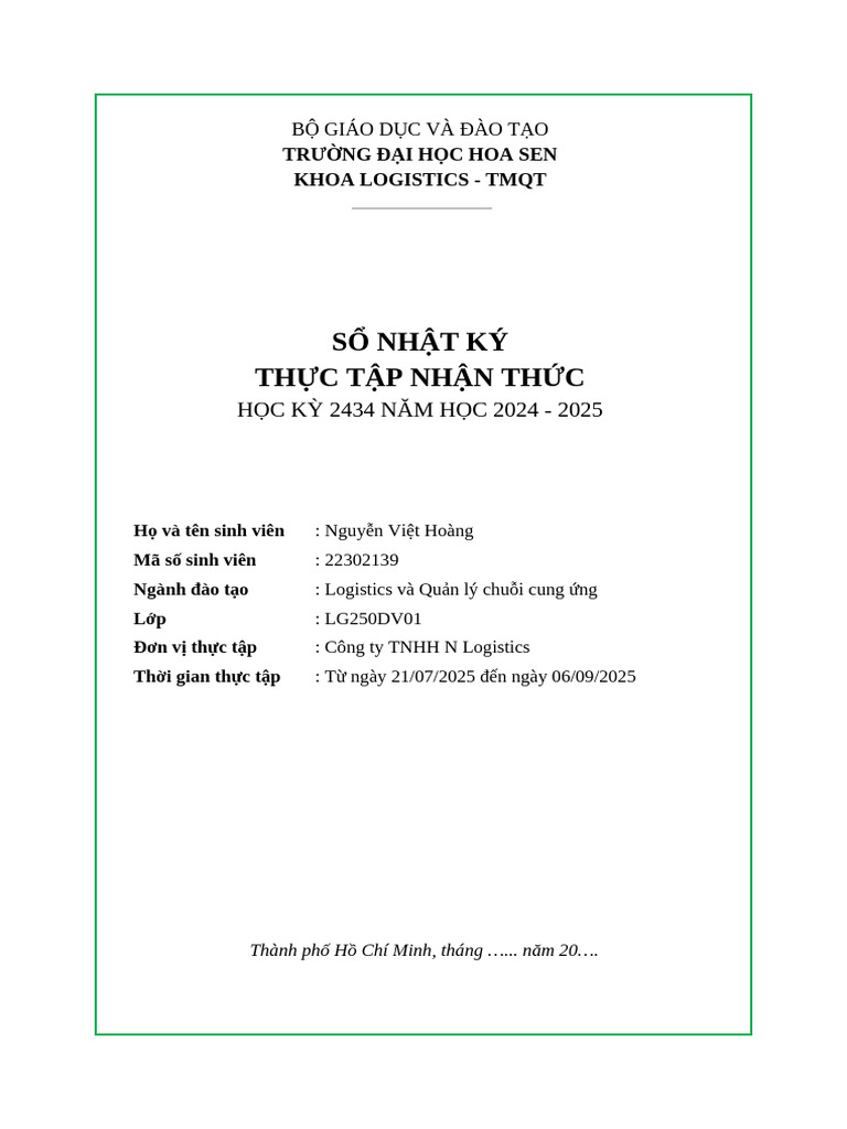 So Nhat Ky TTNT-Nguyen Viet Hoang | PDF