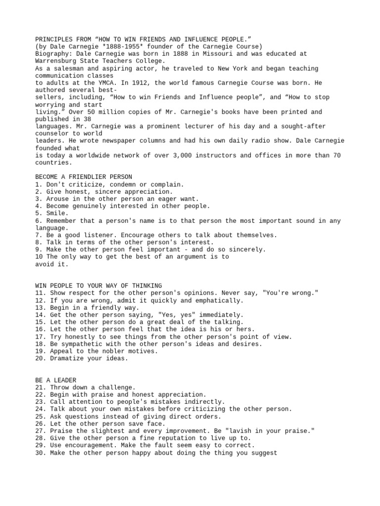 Principles of How To Win Friends and Influence People | PDF