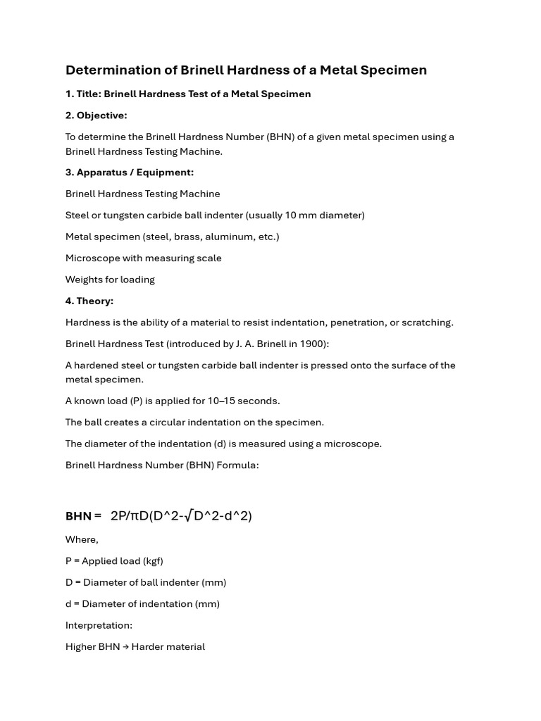 Brinell Test | PDF | Hardness | Tests