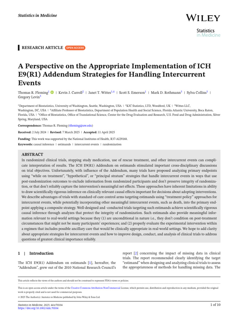 Appropriate Implementation of ICH E9 R1 Addendum 6-2025 | PDF ...
