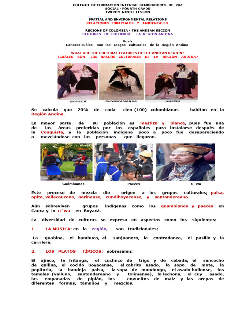Twenty-Ninth Lesson 2025 Social - Fourth Grade | PDF | Colombia ...