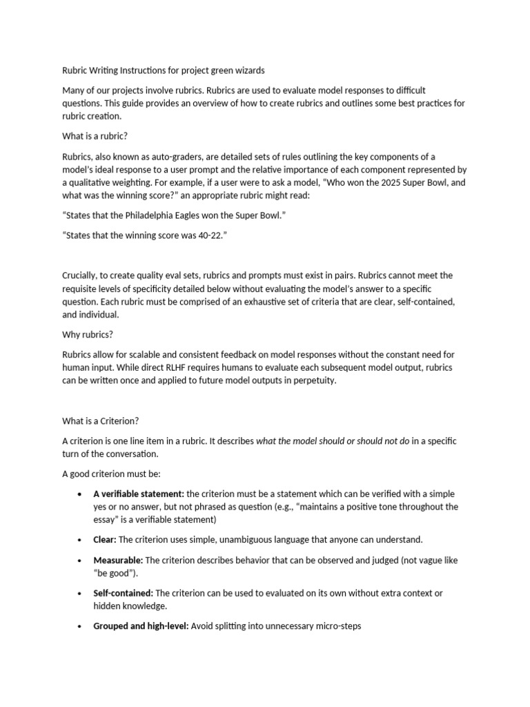 Rubric Writing Instructions For Project Green Wizards | PDF | Reason ...