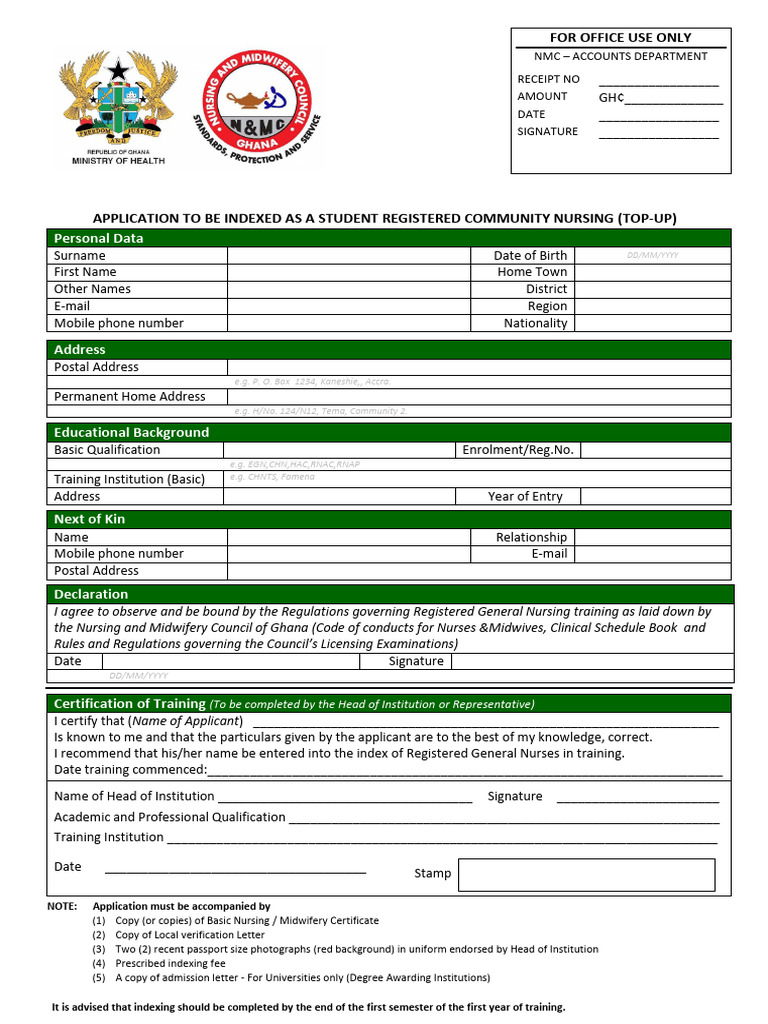 Student Nursing Index Application Form | PDF | Nursing | Health Care