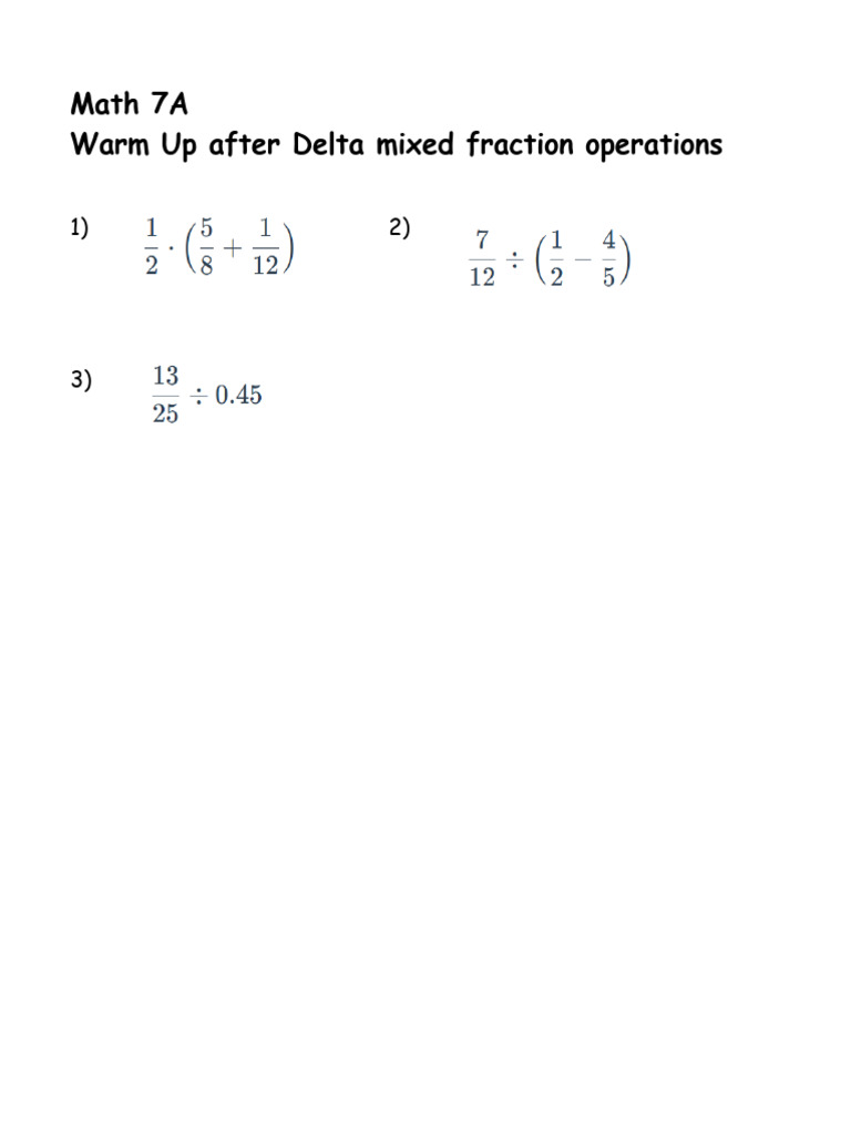 7A Warm Up After Delta Fraction Operations | PDF
