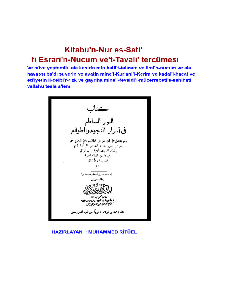 Kitabun Nur EsSati Fi EsrarinNucum Vetavali Tercümesi | PDF