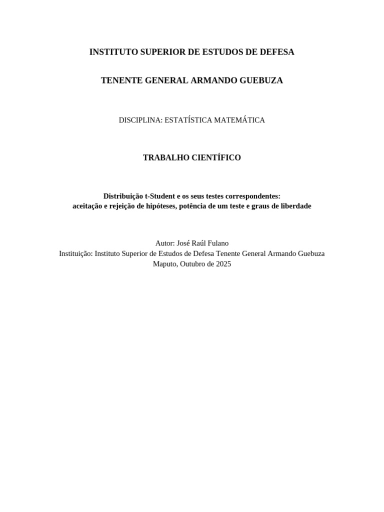 Distribuição t-Student e Testes Estatísticos | PDF | Distribuição de ...