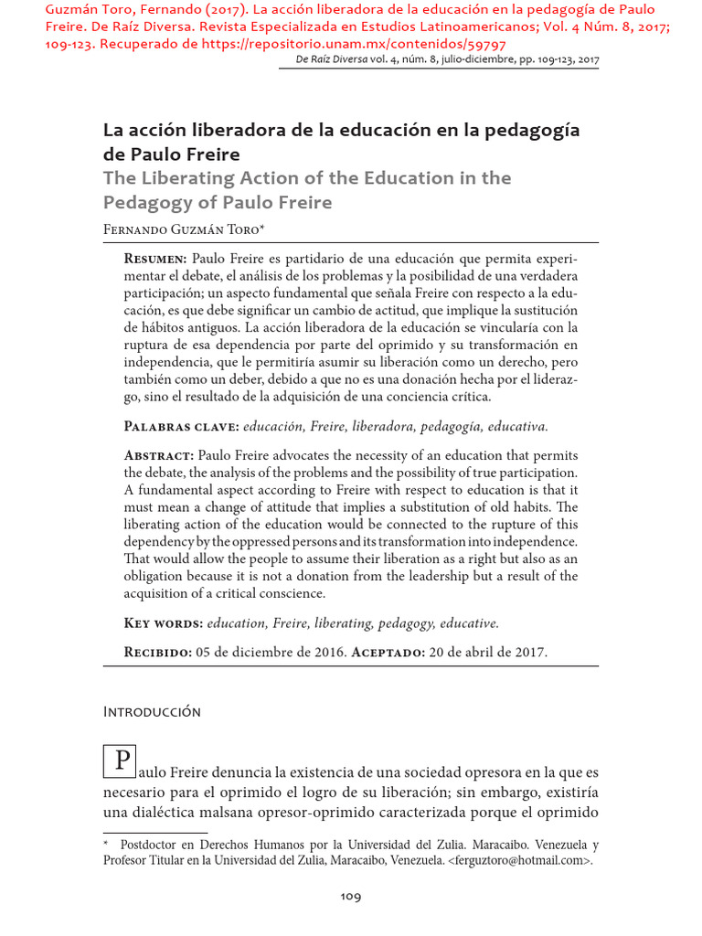 Done 2 La Acción Liberadora de La Educación en La Pedagogía de Paulo ...