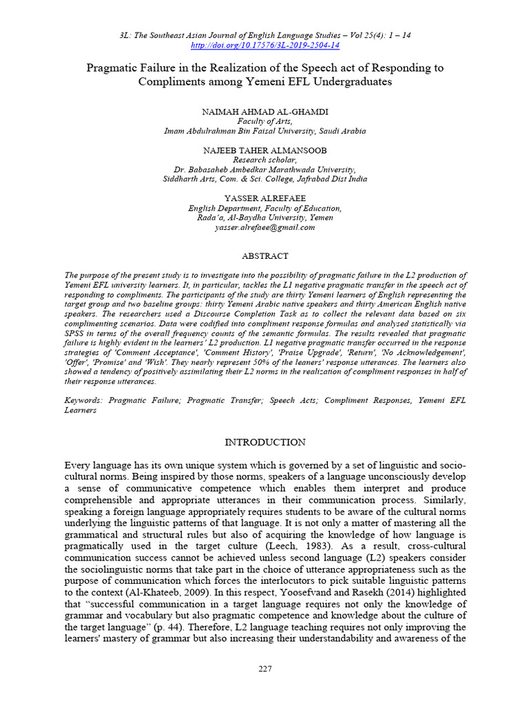 Pragmatic Failure in The Realization of | PDF | Second Language ...