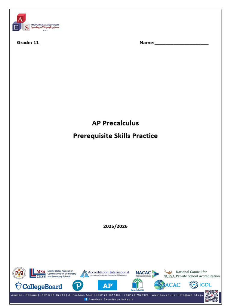 AP Precalculus Prerequisite Skills Check (2025) | PDF | Quadratic ...