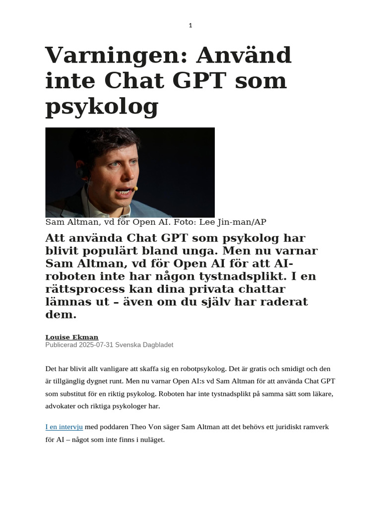 Chatgpt-Psykolog, För Referat SvaC | PDF
