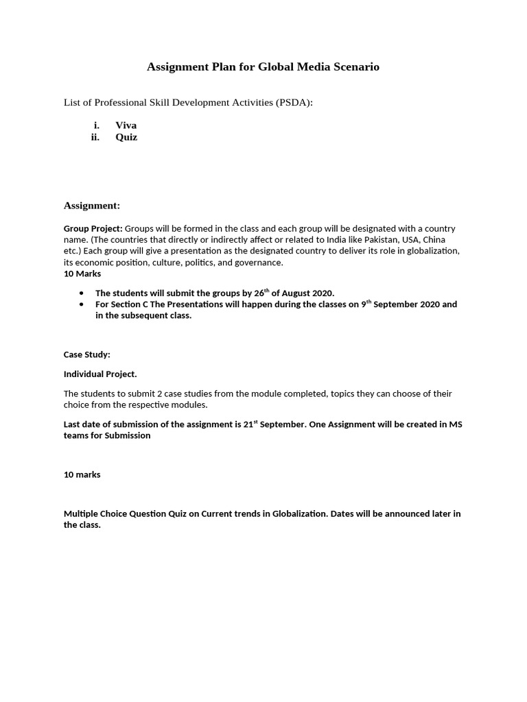 Assignment Plan Global Media Scenario | PDF