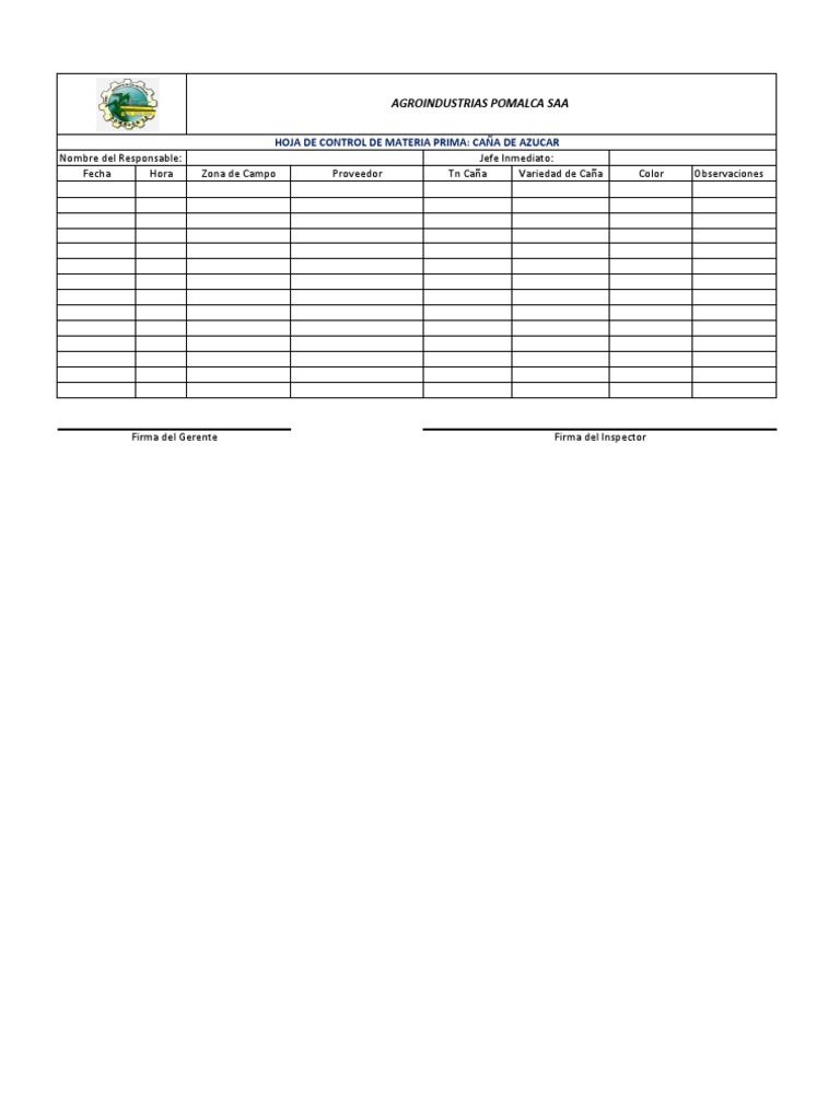 Hoja de Control Del Azucar | PDF