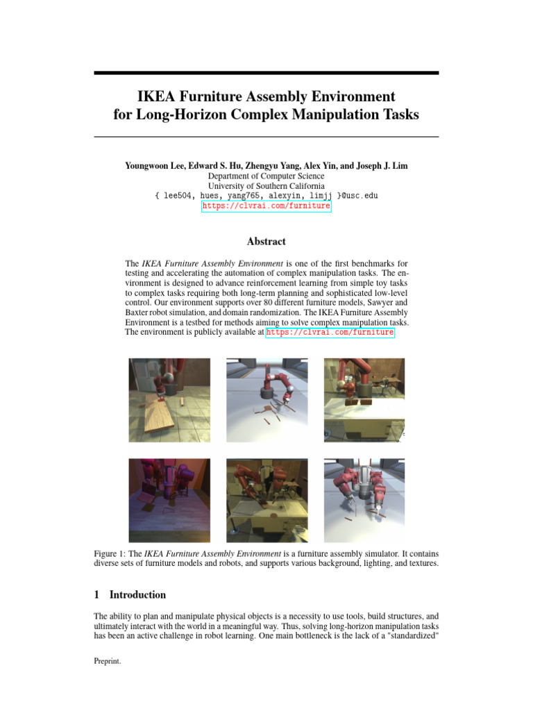 IKEA Furniture Assembly Simulation Environment | PDF | Image ...