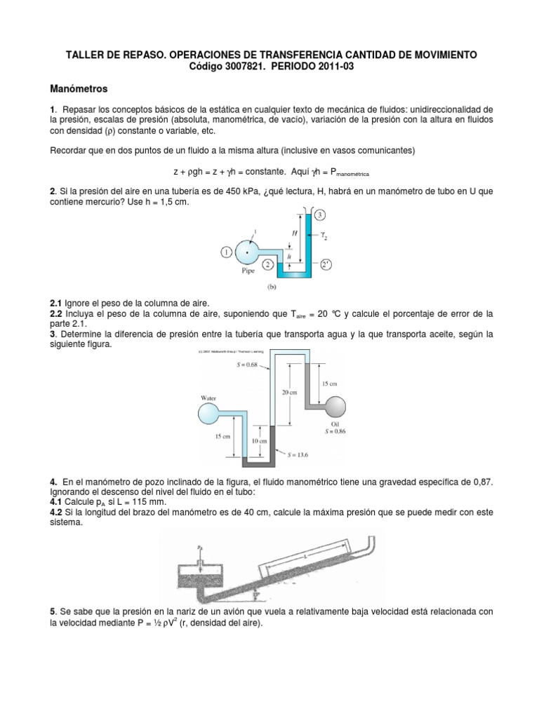Taller Estatica | PDF | Medición de flujo | Presión