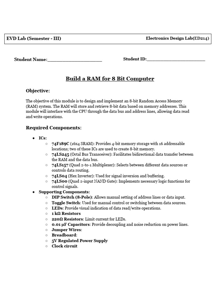 ED214 - Electronics Design Lab - 8 Bit Computer (RAM) | PDF