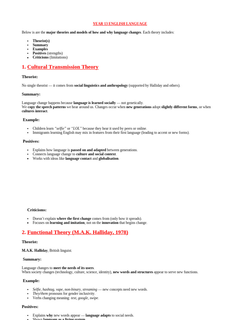 Theories of Language Change Version 2 | PDF | English Language | Linguistics