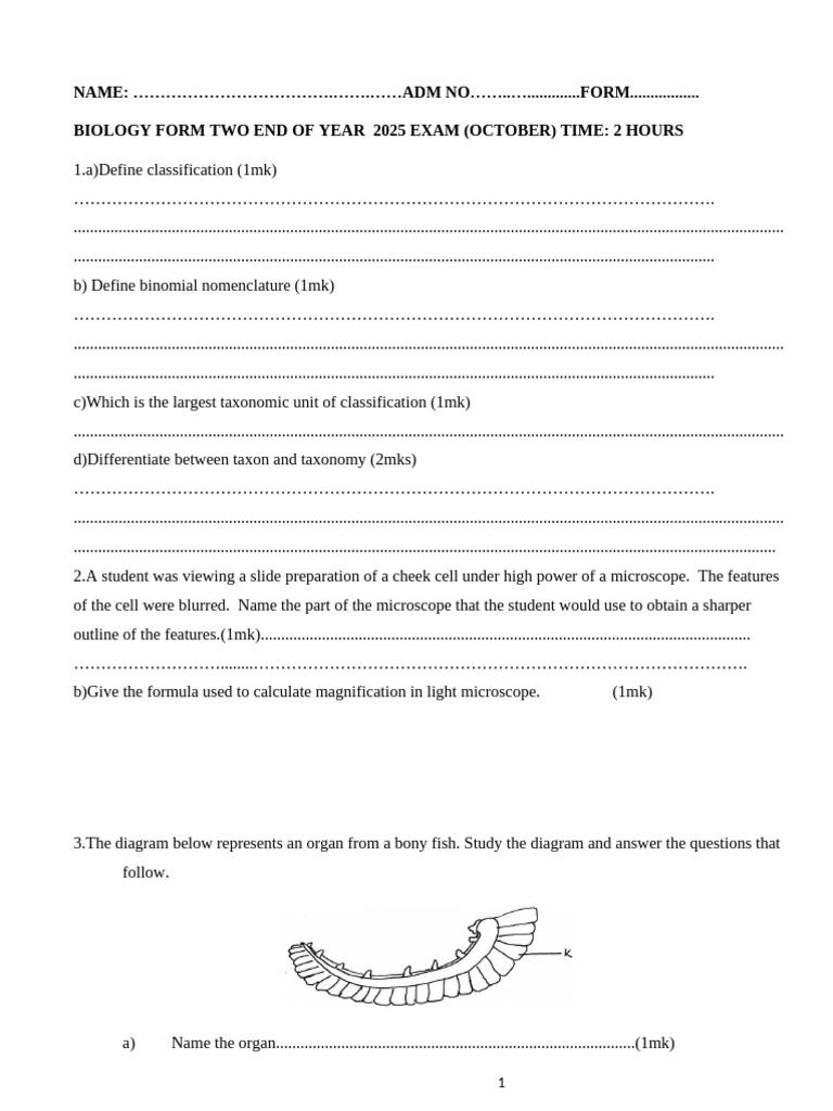 2025 Biology f2 Qs End t3 s1 Teacher Co Ke | PDF | Blood Type | Heart