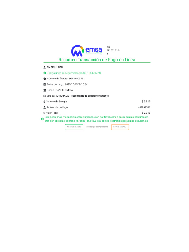 Pagos - EMSA E.S.P. | PDF