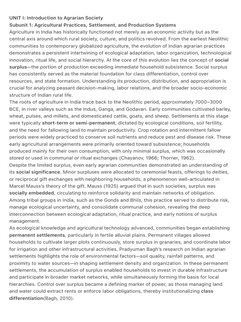 UNIT I - Introduction To Agrarian Society?Subunit 1 - Agricultural ...
