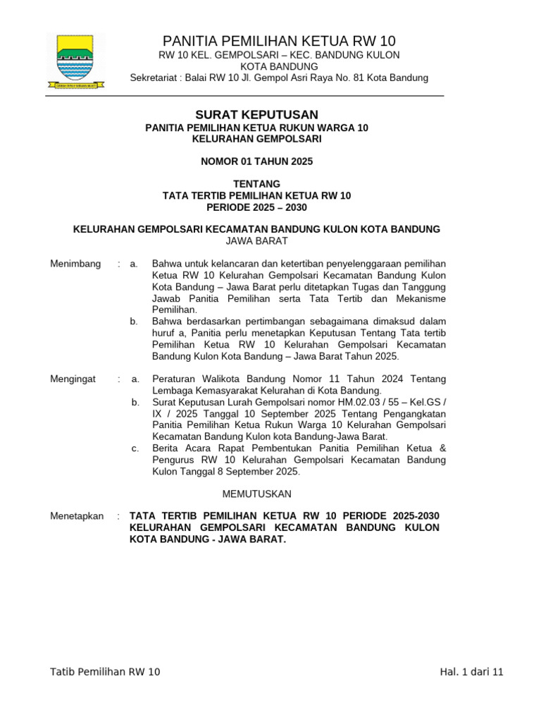 Tata Tertib Pemilihan Ketua RW 10 | PDF