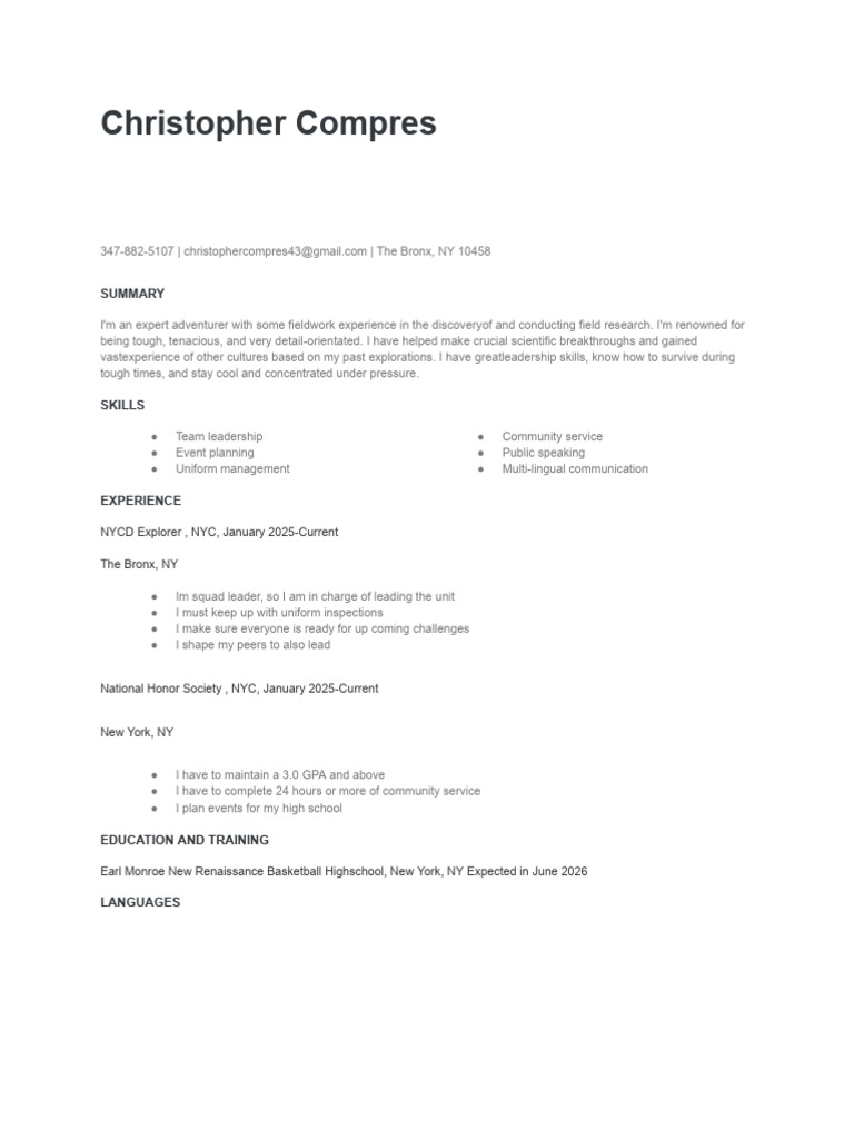Christopher Compres: NYCD Explorer, NYC, January 2025-Current The Bronx ...