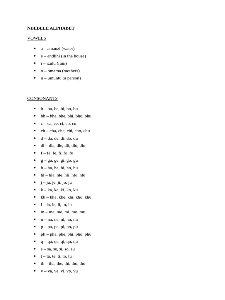 Guía del Alfabeto Ndebele | PDF