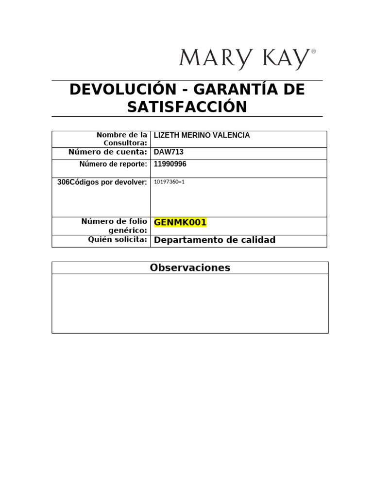 Formato Devolución de Producto | PDF