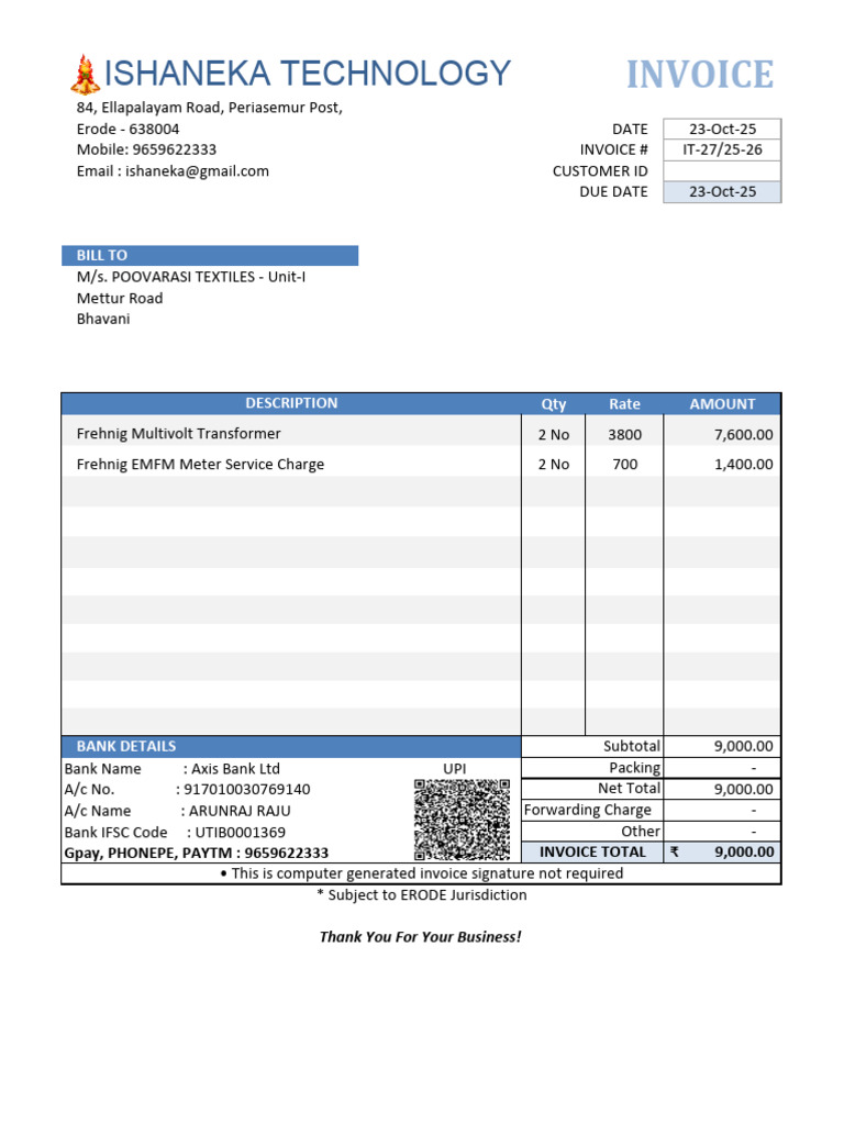 Invoice for Poovarasi Textiles - IT-27/25-26 | PDF