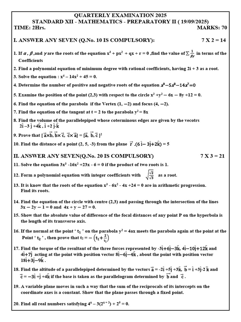 2025 Standard XII Math Exam Guide | PDF | Line (Geometry) | Elementary ...
