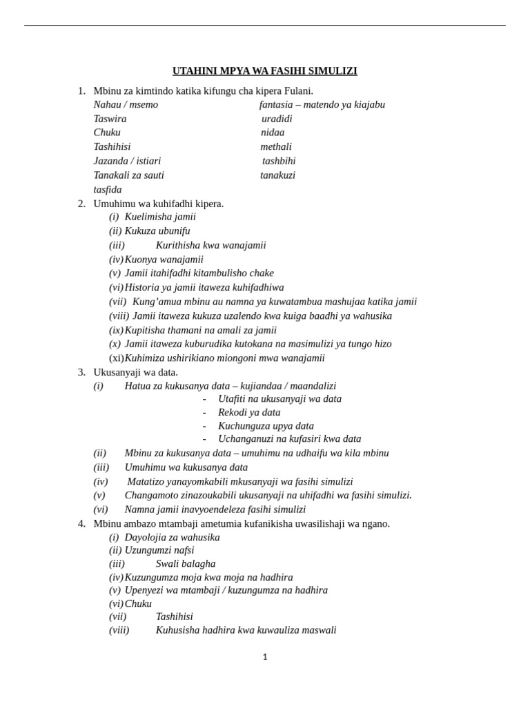 Utahini Mpya Wa Fasihi Simulizi 1 | PDF