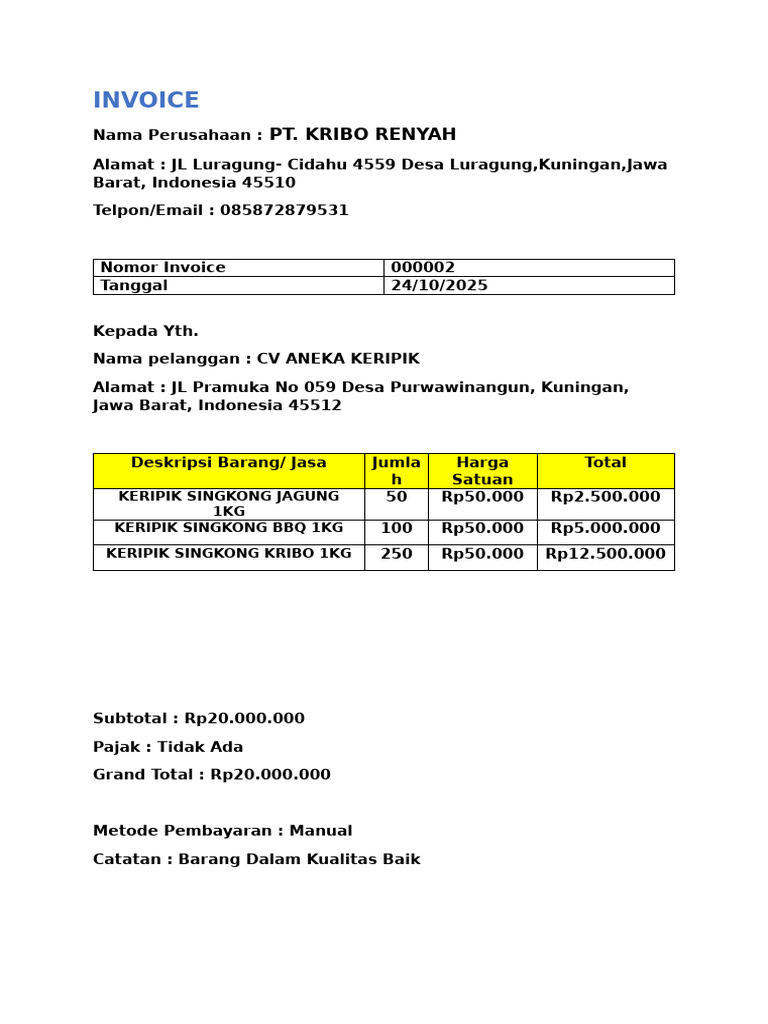 Invoice CV Aneka Keripik | PDF