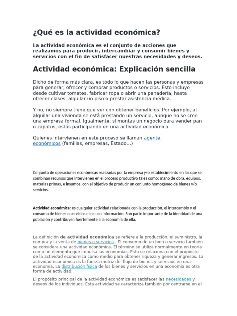 Definición y Ejemplos de Actividad Económica | PDF | Consumo (economía ...