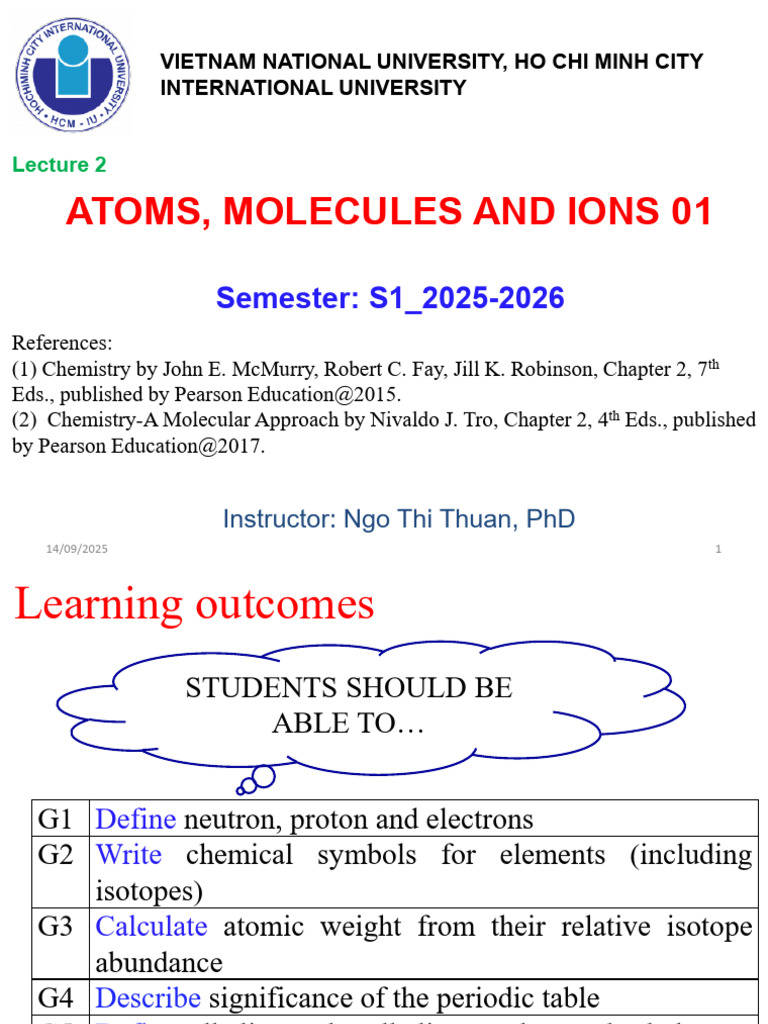 Lec 2 - Atom, Molecules and Ions Sent | PDF | Atoms | Neutron