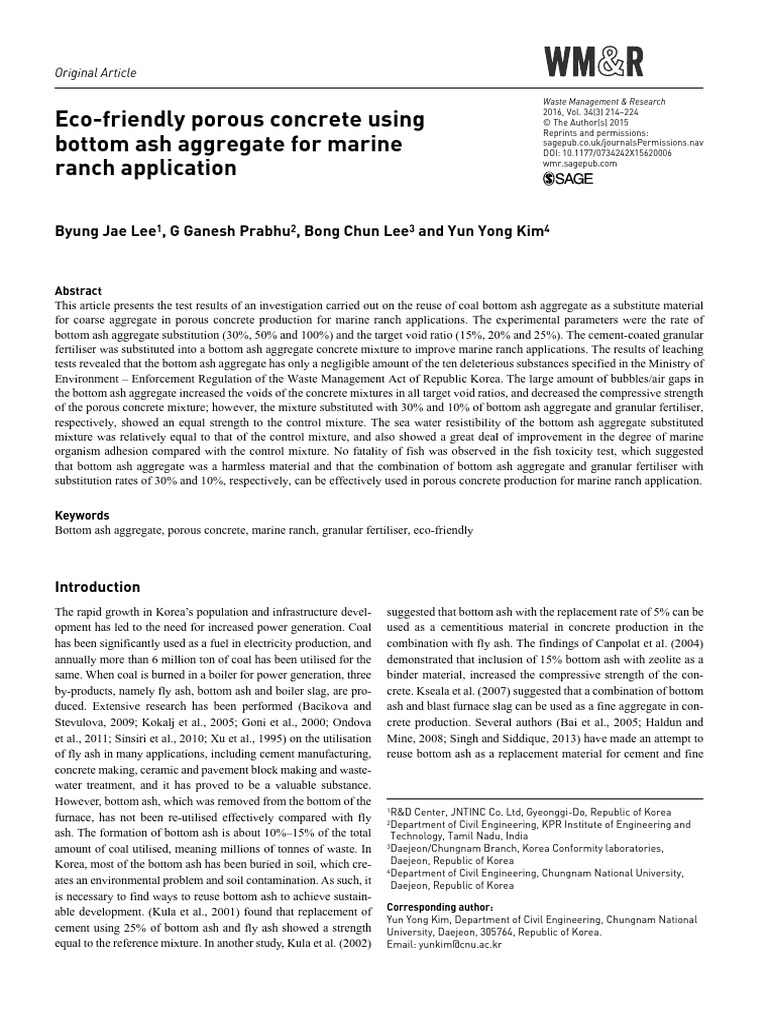 Eco-Friendly Bottom Ash in Porous Concrete | PDF | Concrete | Porosity
