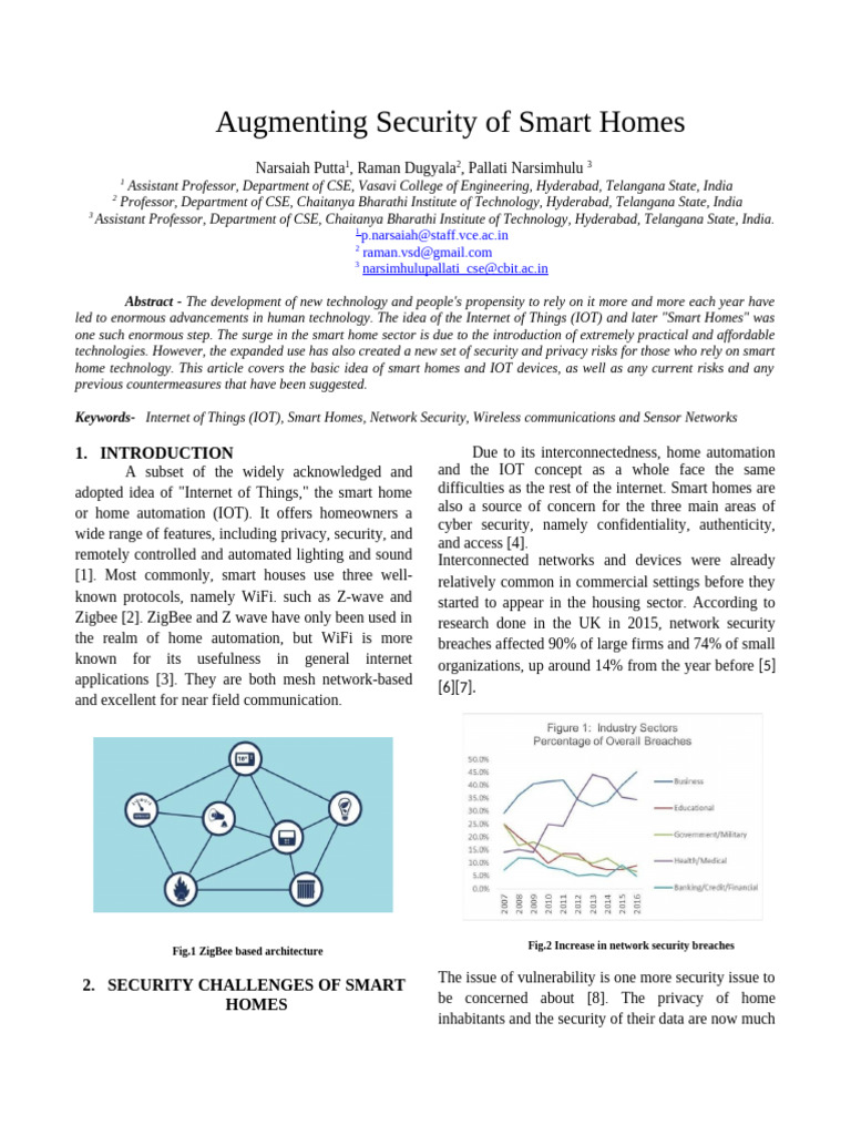 Augmenting Security of Smart Homes-CBIT Conf | PDF | Computer Network ...