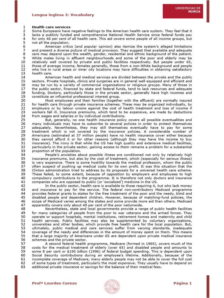 Vocabulary Practice 1 A 0910 | PDF | Health Care | Insurance