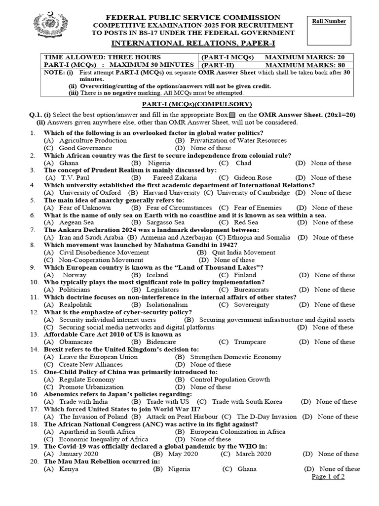 International Relations Exam Paper 2025 | PDF | Soviet Union | World ...