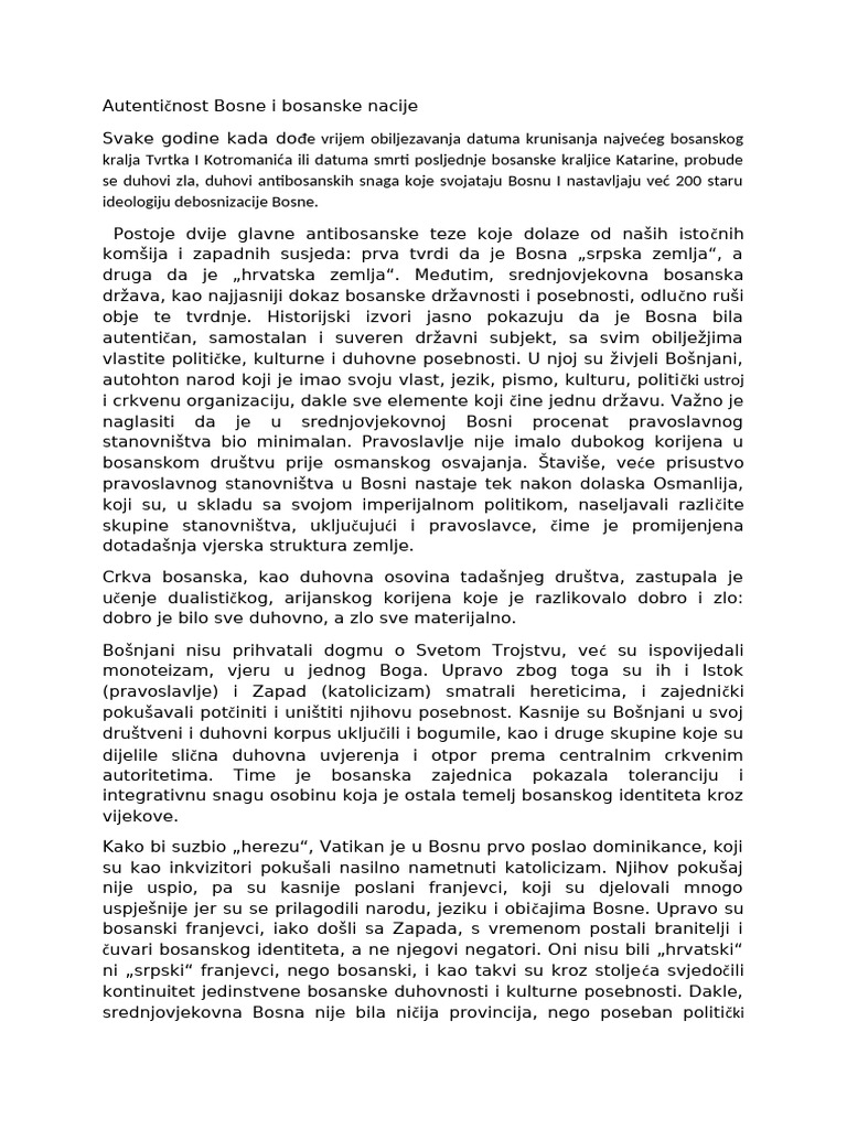 Autentičnost Bosne I Bosanske Nacije | PDF