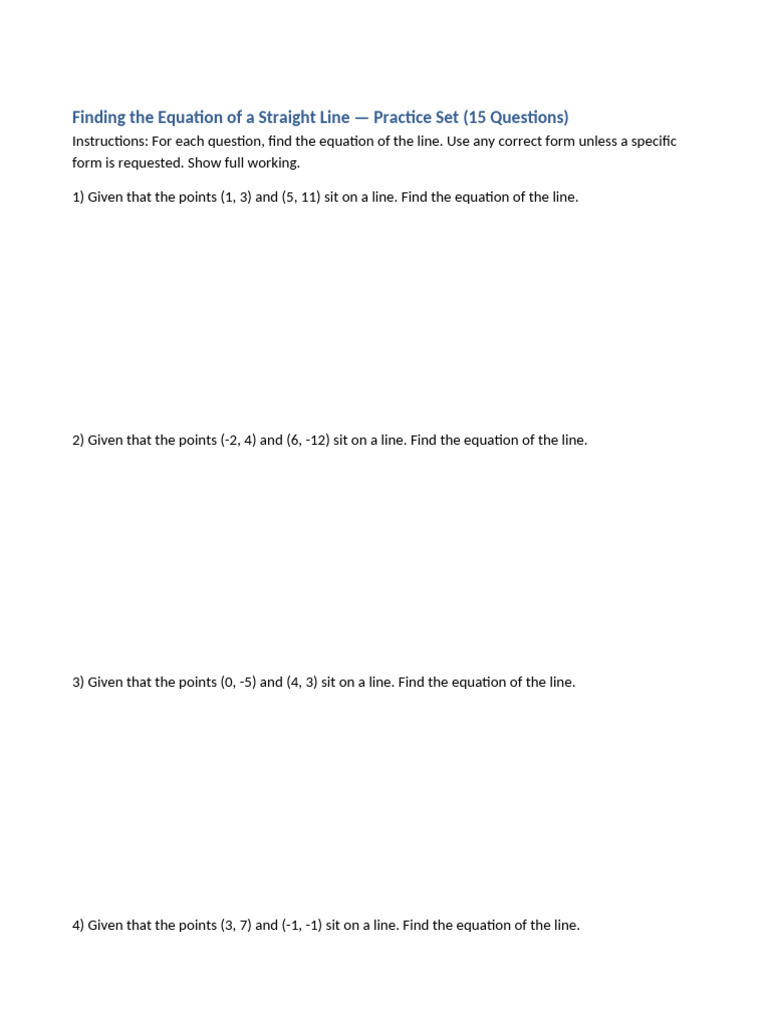 Straight Line Equations 15Q | PDF