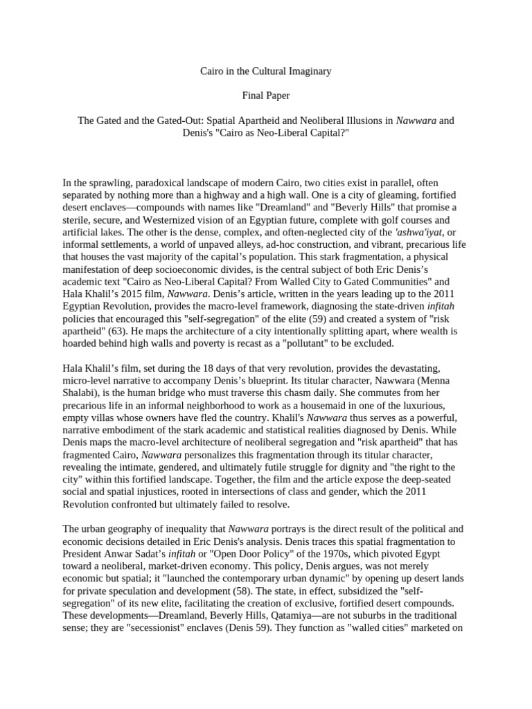 Cairo's Spatial Apartheid and Neoliberalism | PDF | Neoliberalism ...