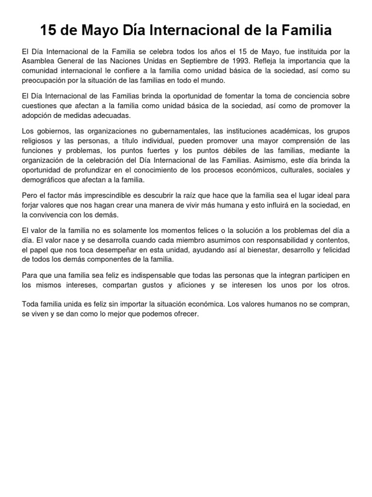 15 de Mayo Día Internacional de La Familia | PDF | Familia | Adopción